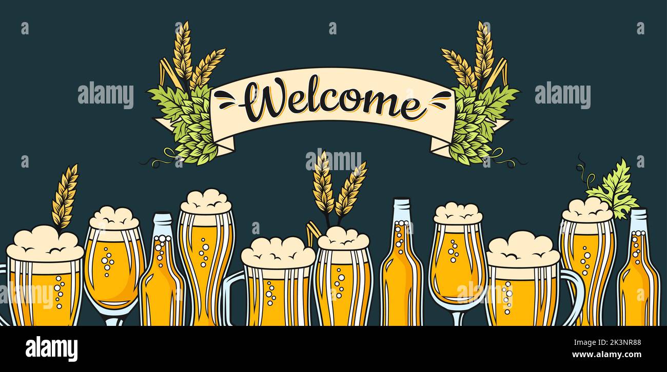 Welcome banner Beer festival Oktoberfest. Vintage advertisement poster ...