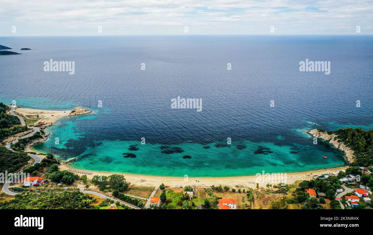 An aerial view of the Destenika beach in Greece, Halkidiki Stock Photo ...