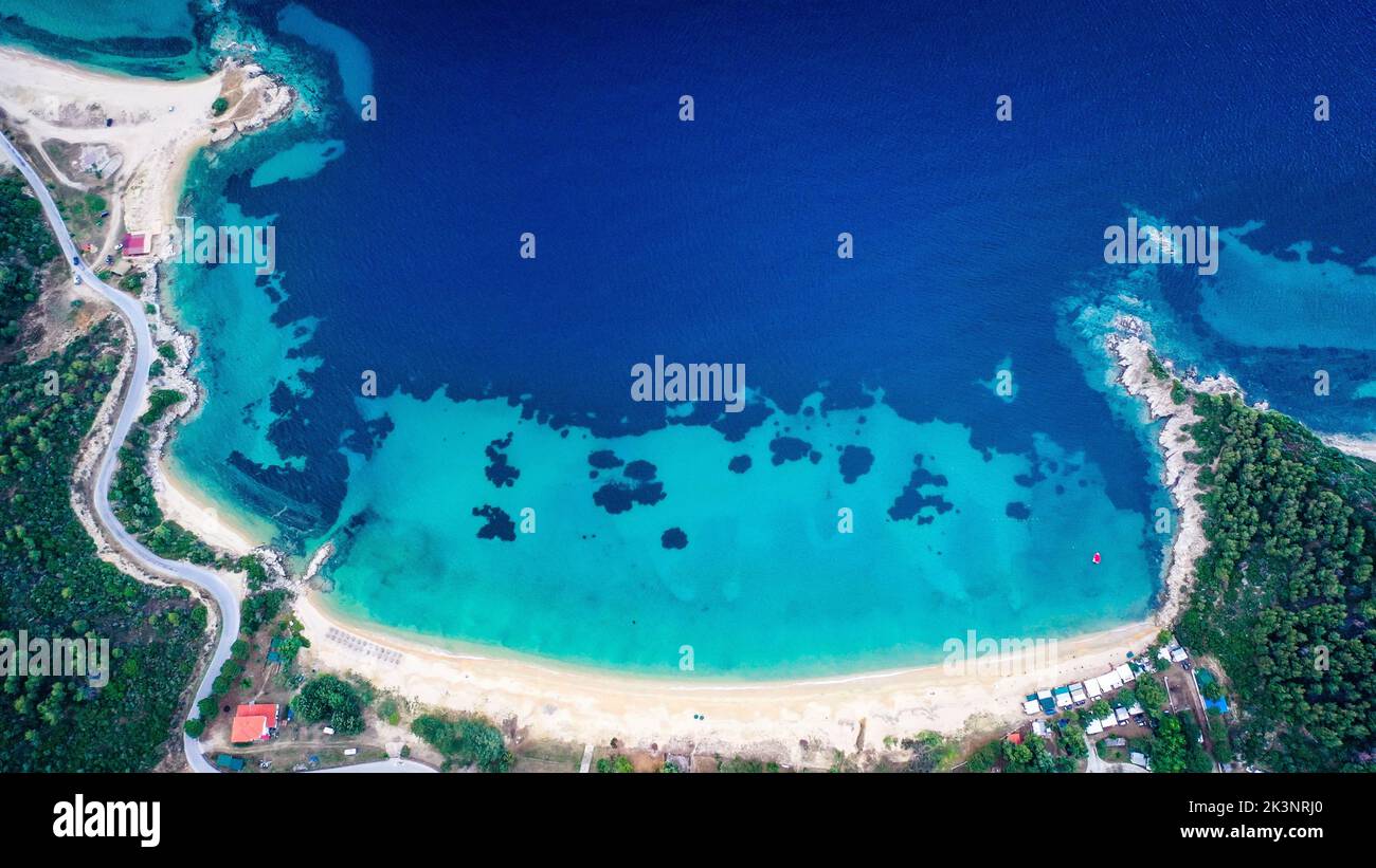 An aerial view of the Destenika beach in Greece, Halkidiki Stock Photo ...