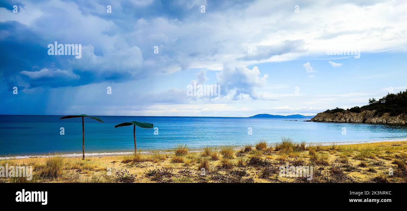 An aerial view of the Destenika beach in Greece, Halkidiki Stock Photo ...