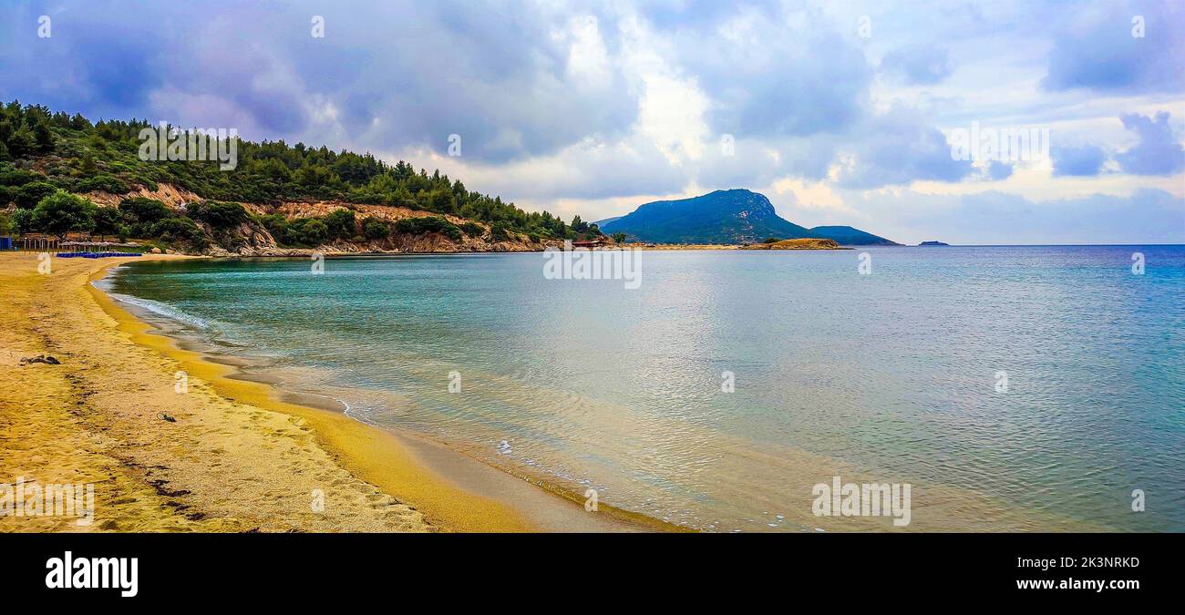 An aerial view of the Destenika beach in Greece, Halkidiki Stock Photo ...