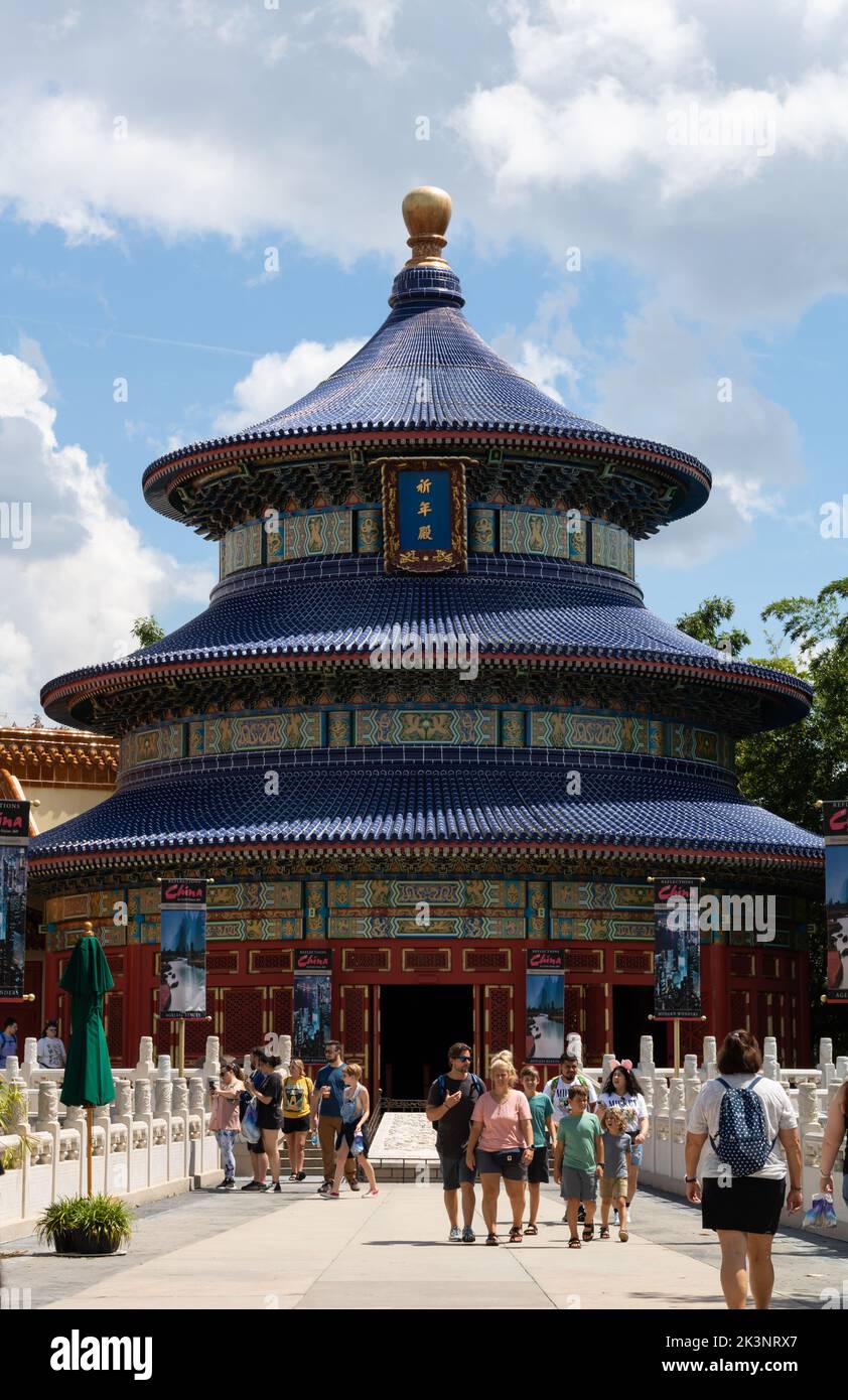Bay lake, FL USA - September 15, 2022: Roadside view of tourists walking down the Reflections of ...