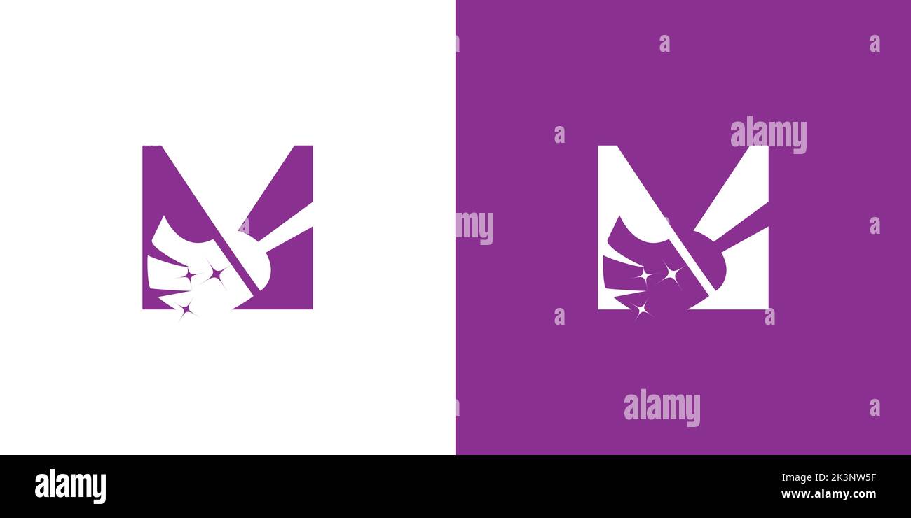 A set of a creative cleaning brand logo on purple and white background ...