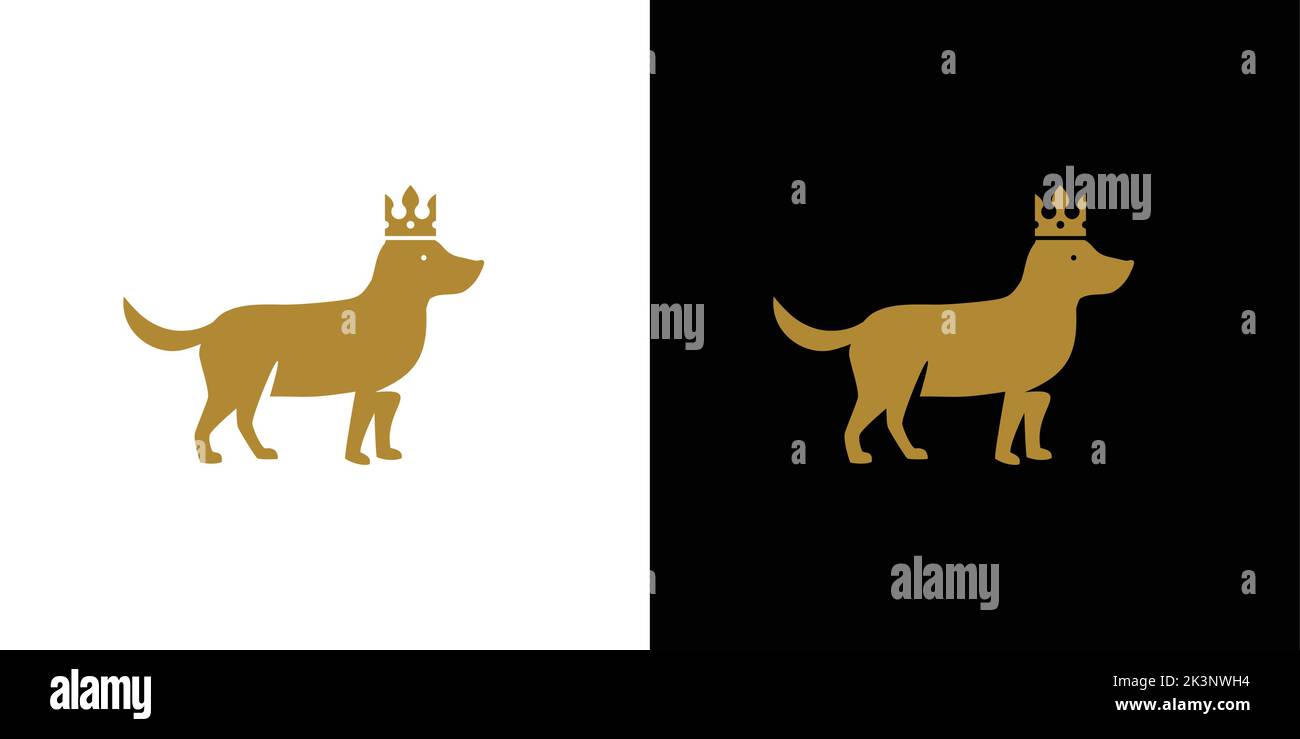 A set of a creative golden dog brand logo on black and white background ...