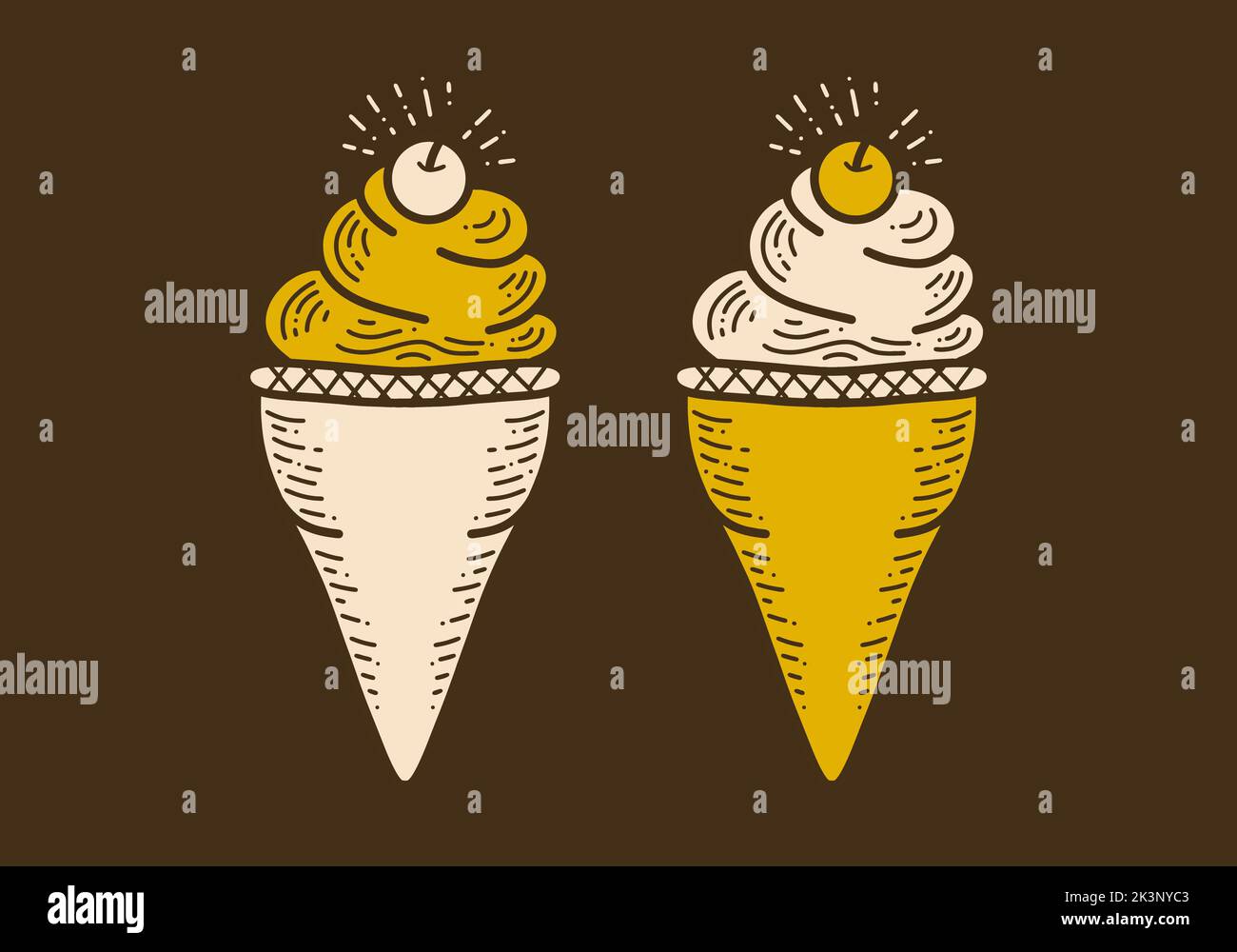 delicious ice cream vintage retro art illustration design Stock Vector ...
