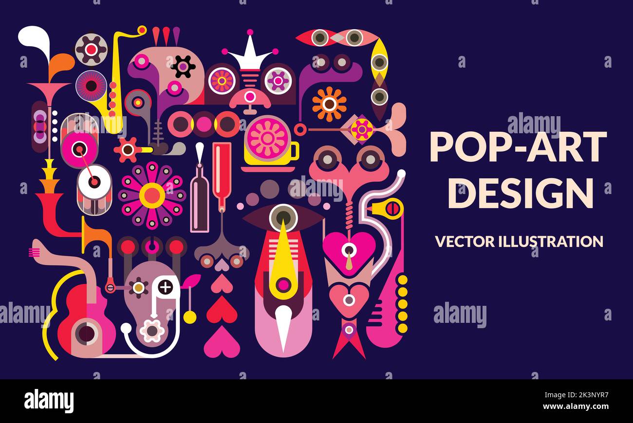 An illustration of a pop-art design background with colorful funny ...