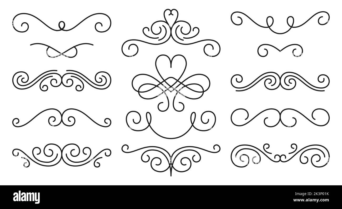 Swirl retro ornament linear set. Vintage flourish ornate border ...
