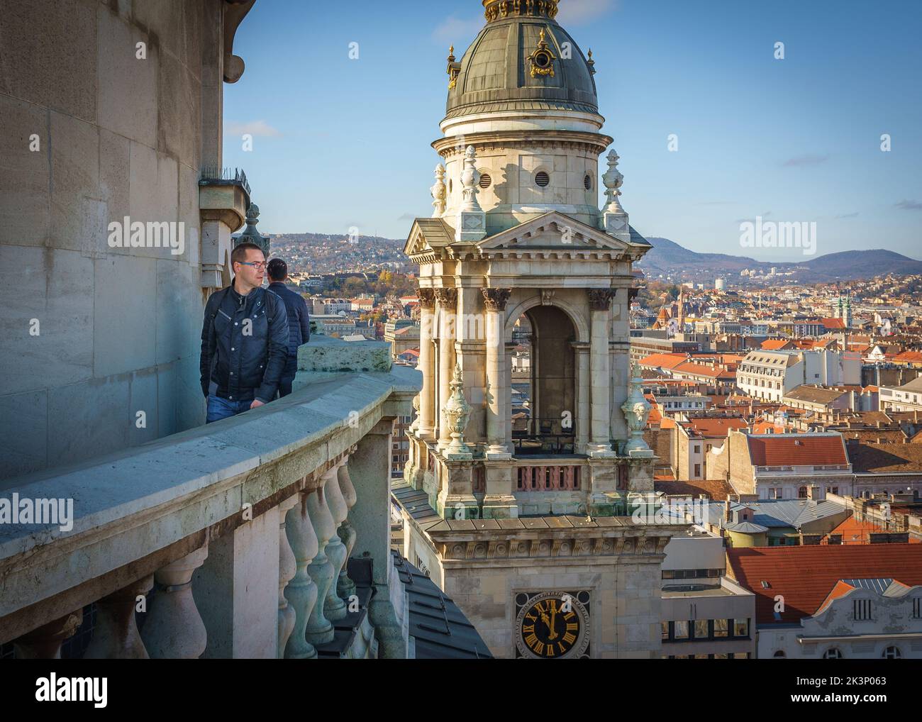 The tourists at the rooftop of St Stephens Basilica in Budapest Stock ...