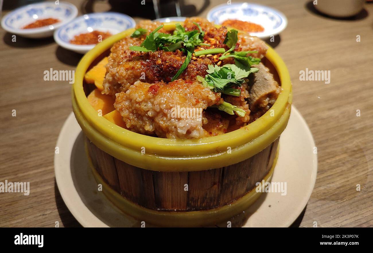 Steamed Pork Ribs with Powder on the plate for eating in the restaurant ...