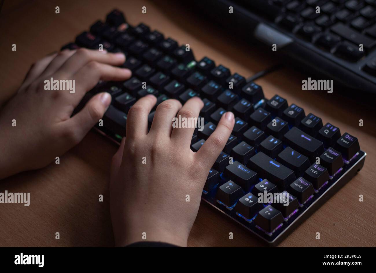 Hands gamer typing on keyboard hi-res stock photography and images - Alamy