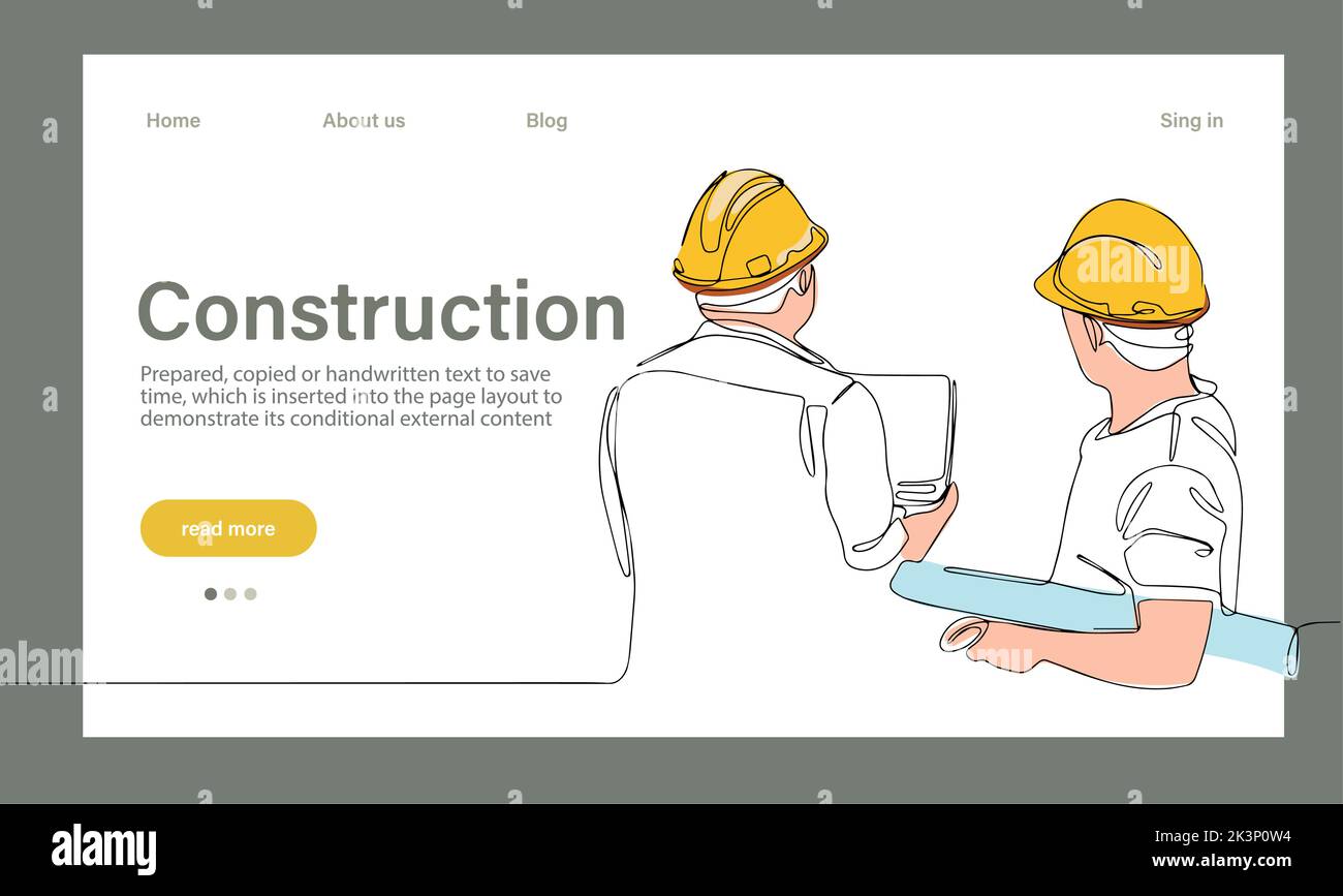 Vector landing page of architecture works with protective face masks ...