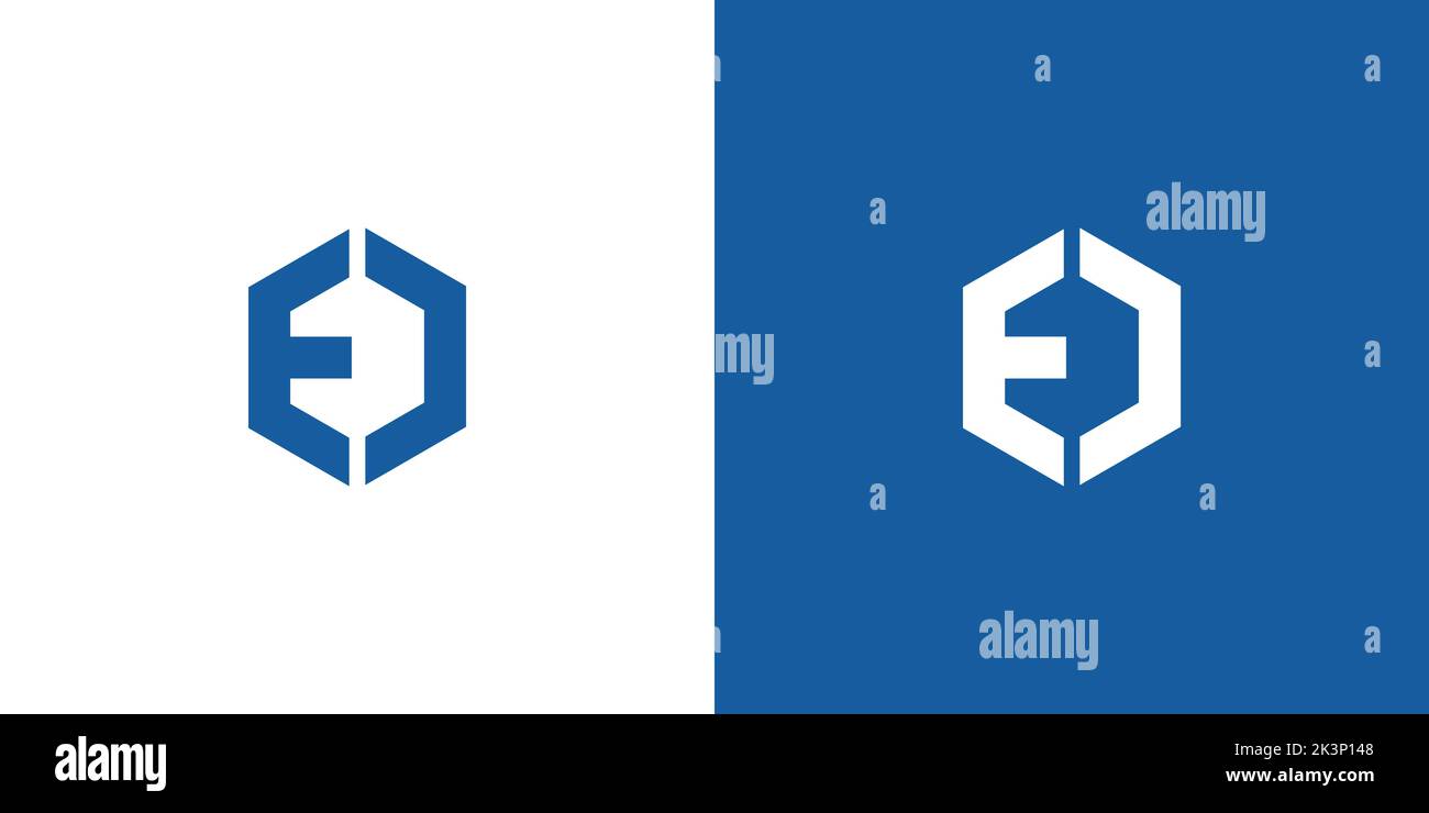A creative and modern blue ED initial logo design on white and blue ...