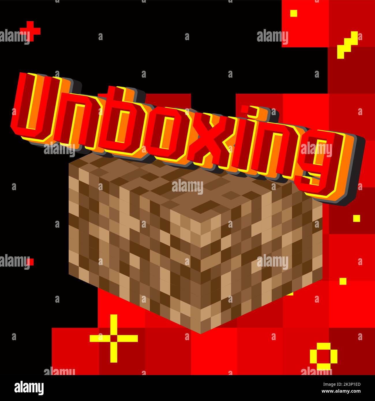 Unboxing. Pixelated word with geometric graphic background. Vector ...