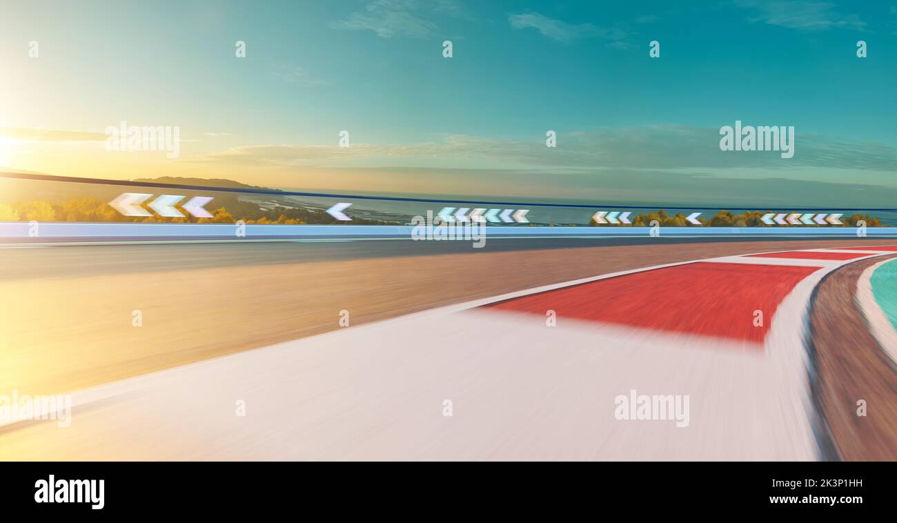 3d rendering racing concept of sunrise scene futuristic racetrack with ...