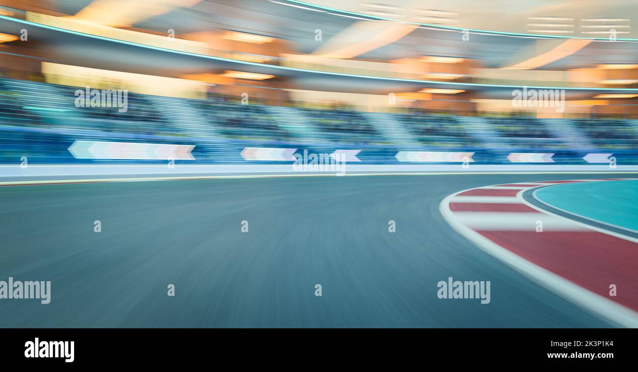 3d rendering racing concept of sunset scene futuristic racetrack with ...