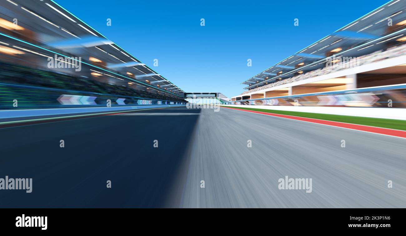 Moving racetrack with arrow sign neon light decoration. 3d rendering ...
