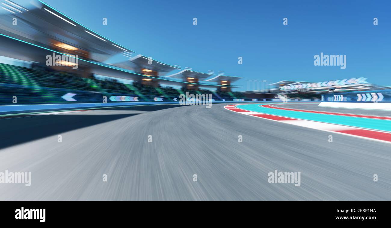 3d rendering racing concept of futuristic racetrack with arrow neon ...
