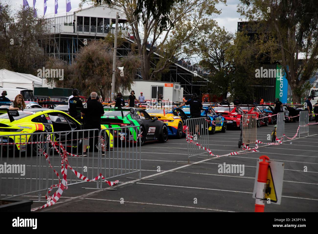 The Porsche Carreras getting ready for the cup at Albert Park, during ...
