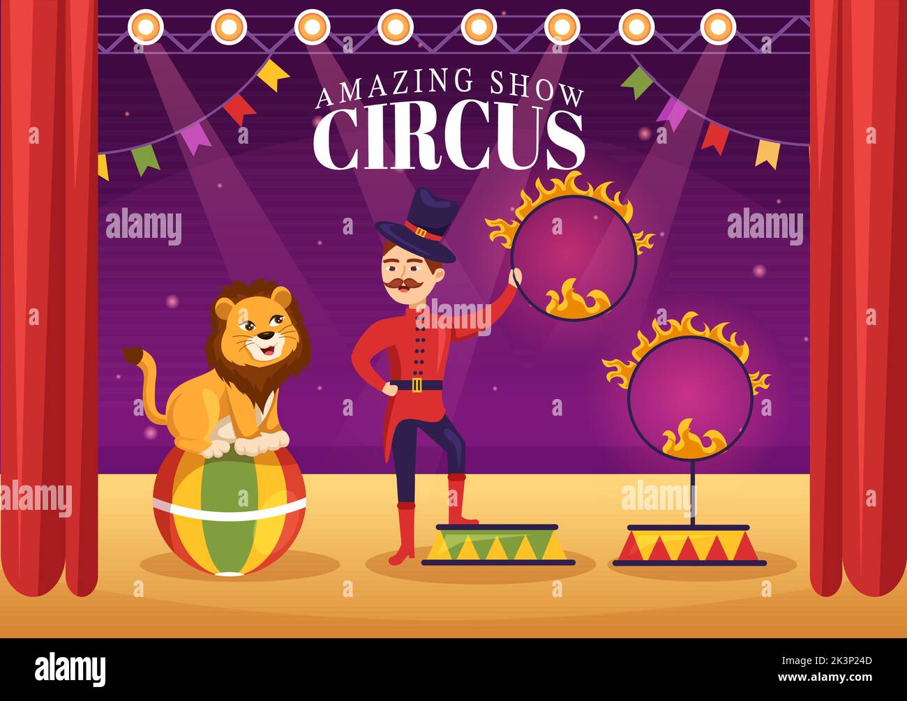 Circus Template Hand Drawn Cartoon Flat Illustration with Show of ...