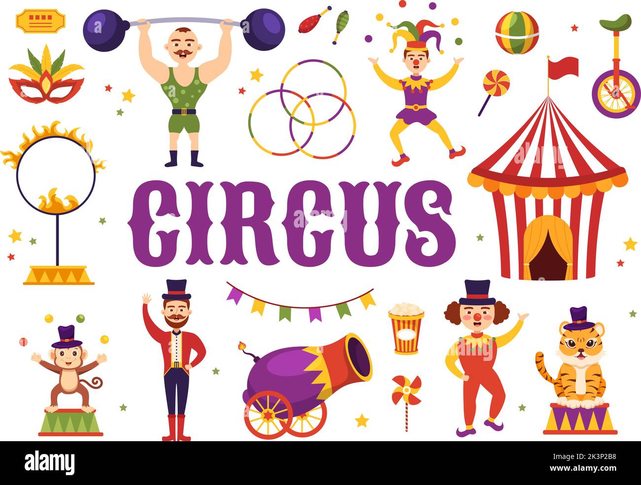 Circus Template Hand Drawn Cartoon Flat Illustration with Show of ...