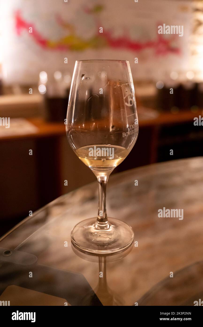 Wine tasting in underground cellars caves of French wine domain in ...