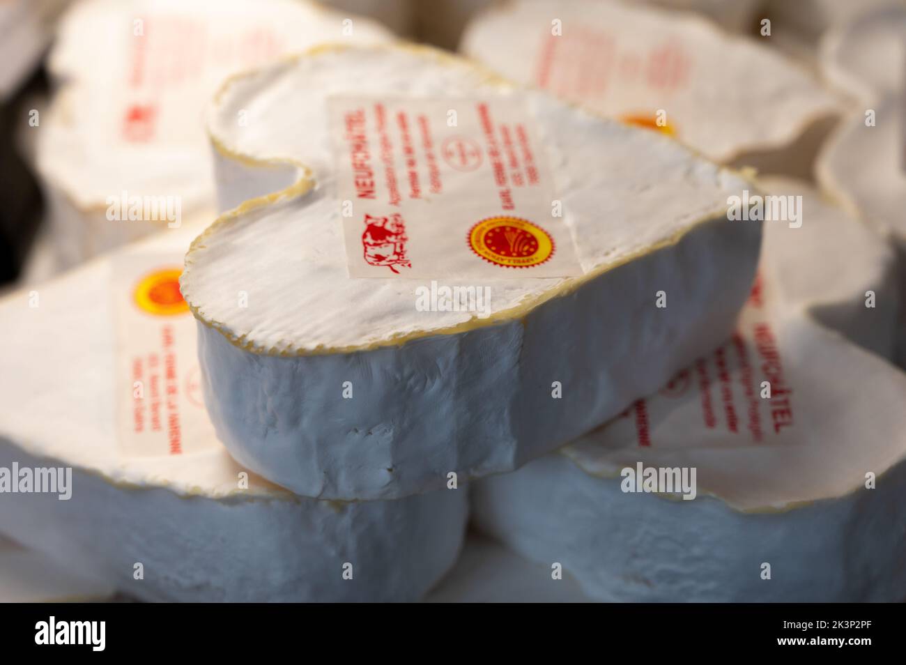French heartshaped neufchatel cow cheese for sale in farmers dairy shop ...