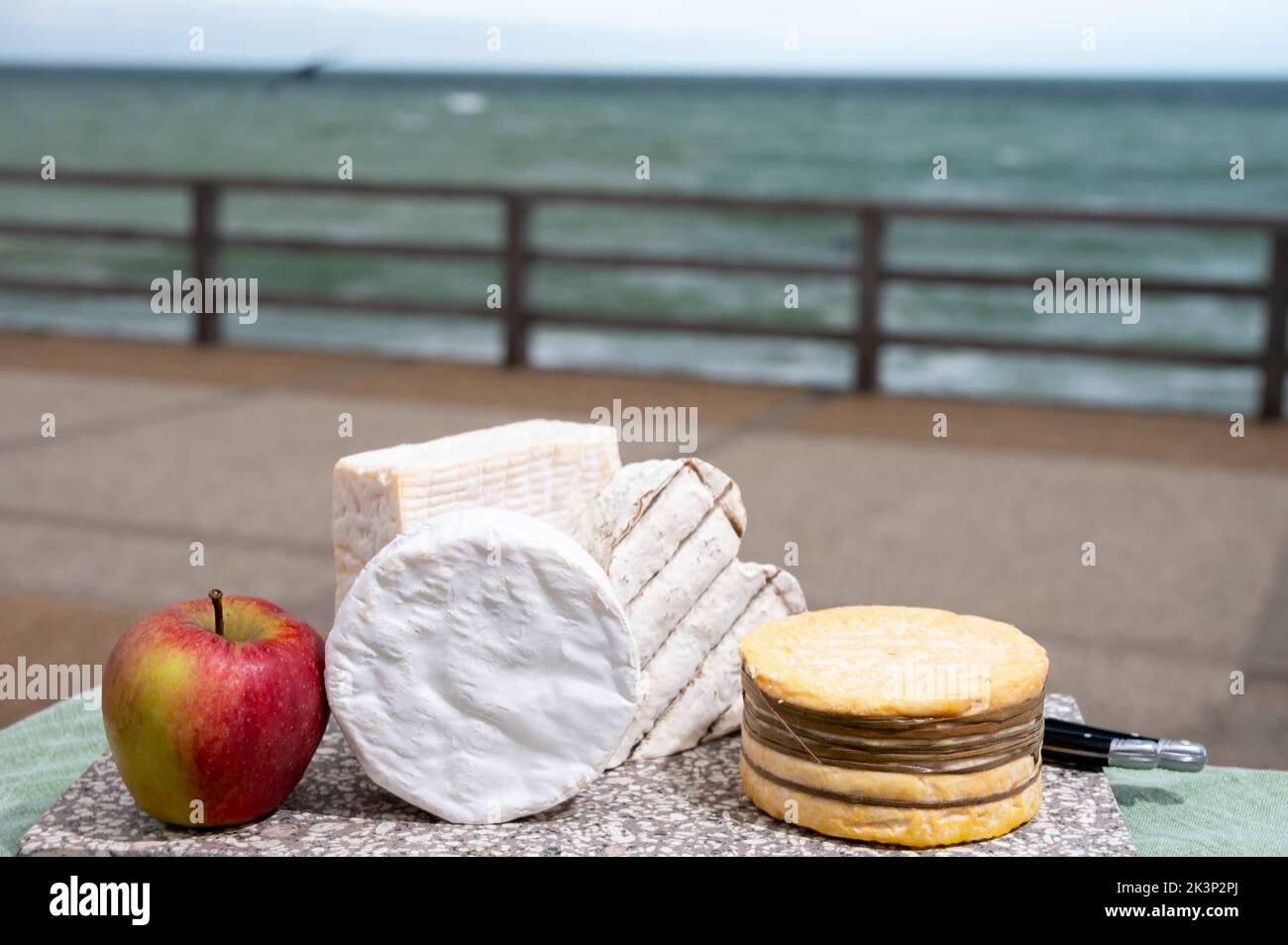 Four famous cheeses of Normandy, squared pont l'eveque, round camembert ...