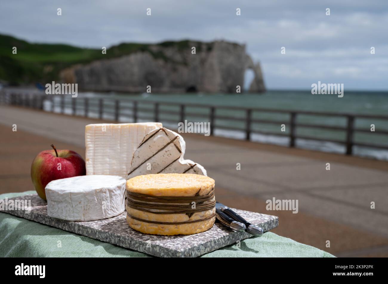 Four famous cheeses of Normandy, squared pont l'eveque, round camembert ...