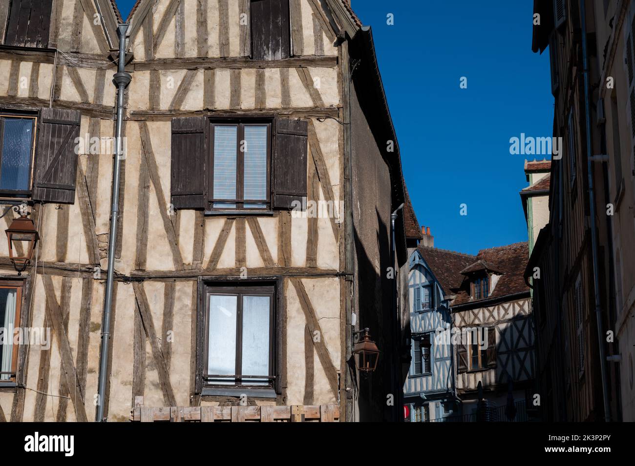 View on old streets and houses of Auxerre, medieval city on river Yonne ...