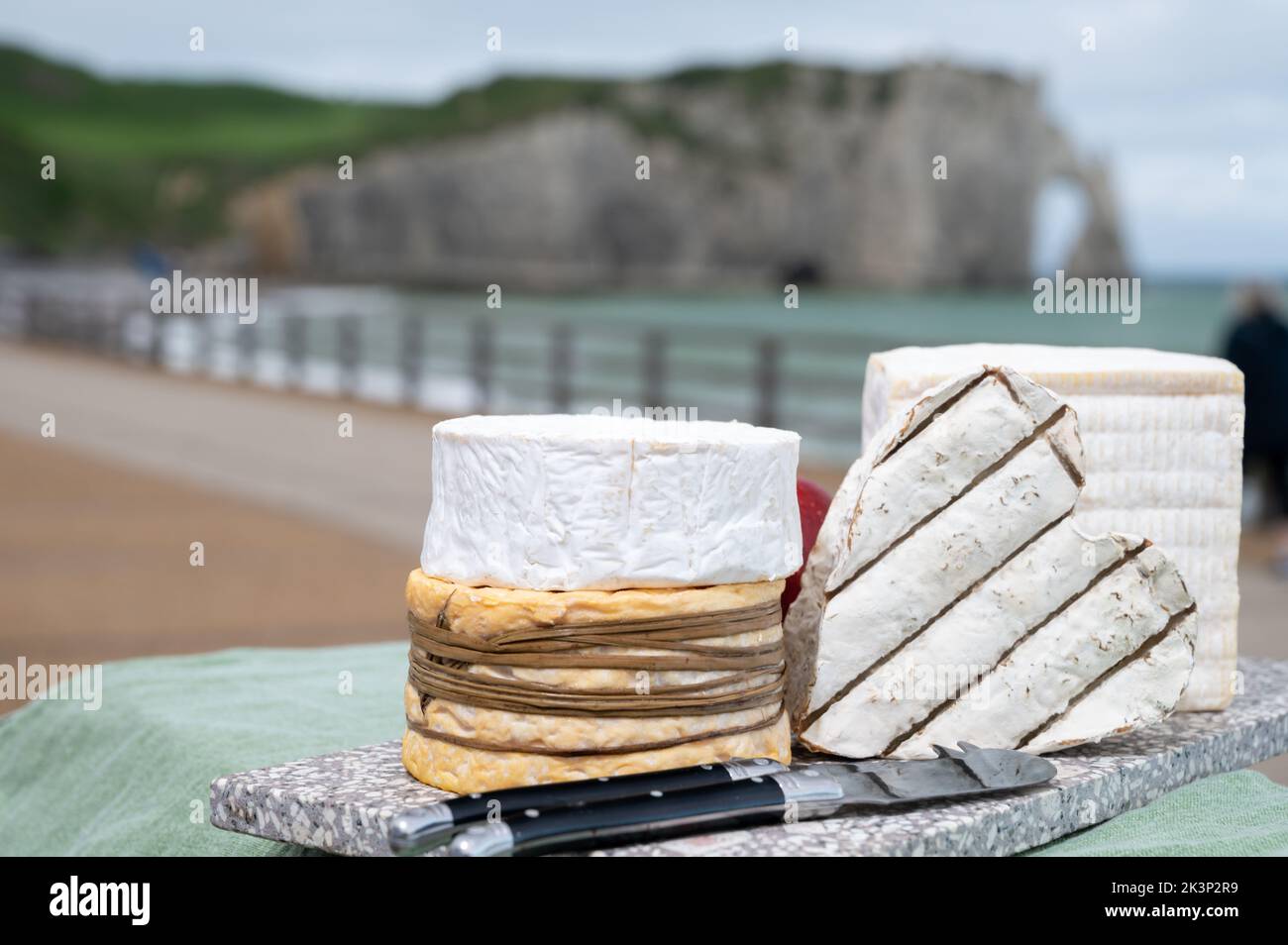 Four famous cheeses of Normandy, squared pont l'eveque, round camembert ...