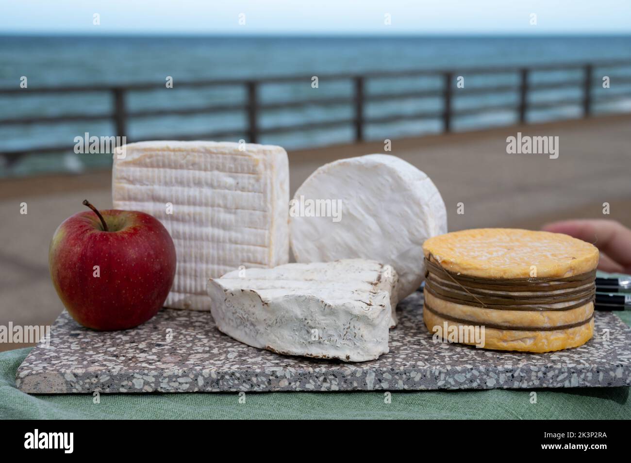 Four famous cheeses of Normandy, squared pont l'eveque, round camembert ...