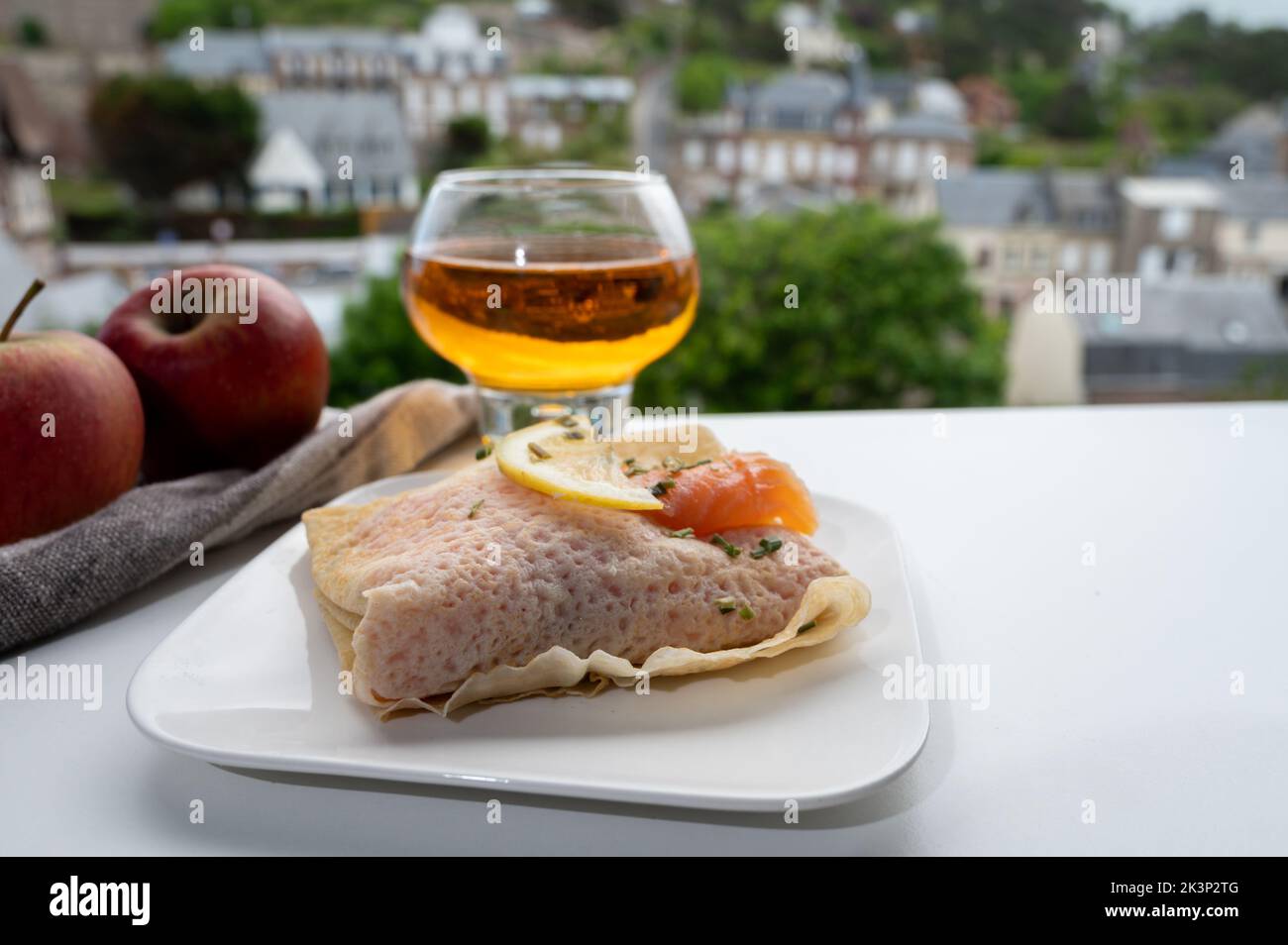 Tastes of Normandy, homemade baked crepe pancake with white goat cheese ...