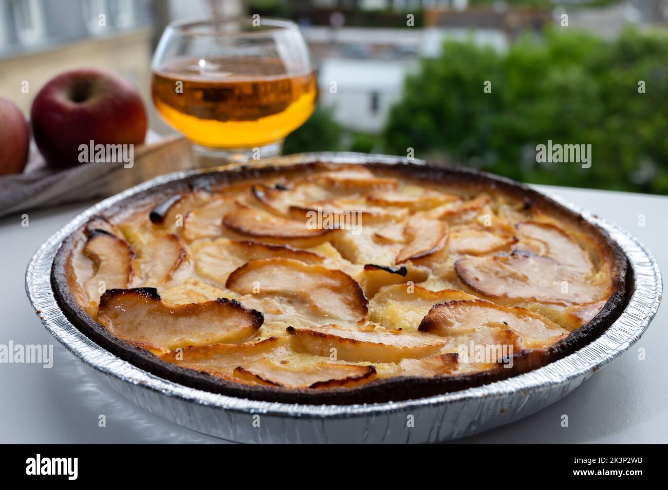 Apple products of Normandy region, homemade baked apple cake and cider ...