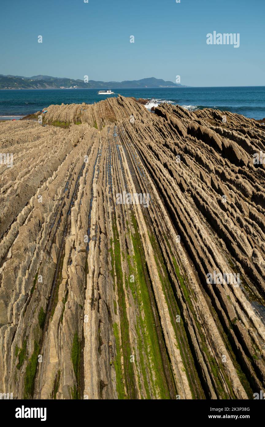 View on steeply-tilted layers of flysch geological formation on ...