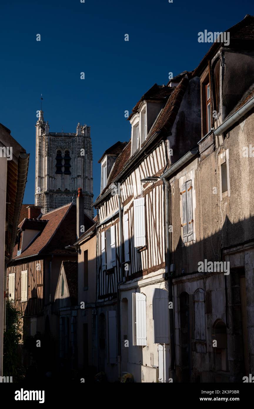 View on old streets and houses of Auxerre, medieval city on river Yonne ...