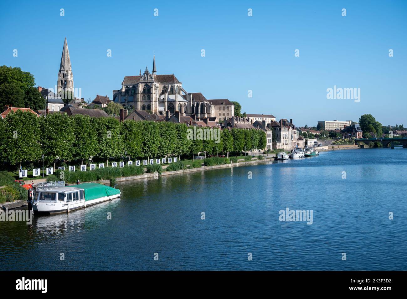 View on old streets and houses of Auxerre, medieval city on river Yonne ...