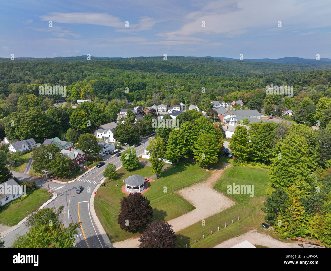 Bennington historic town center aerial view on Main Street in summer ...