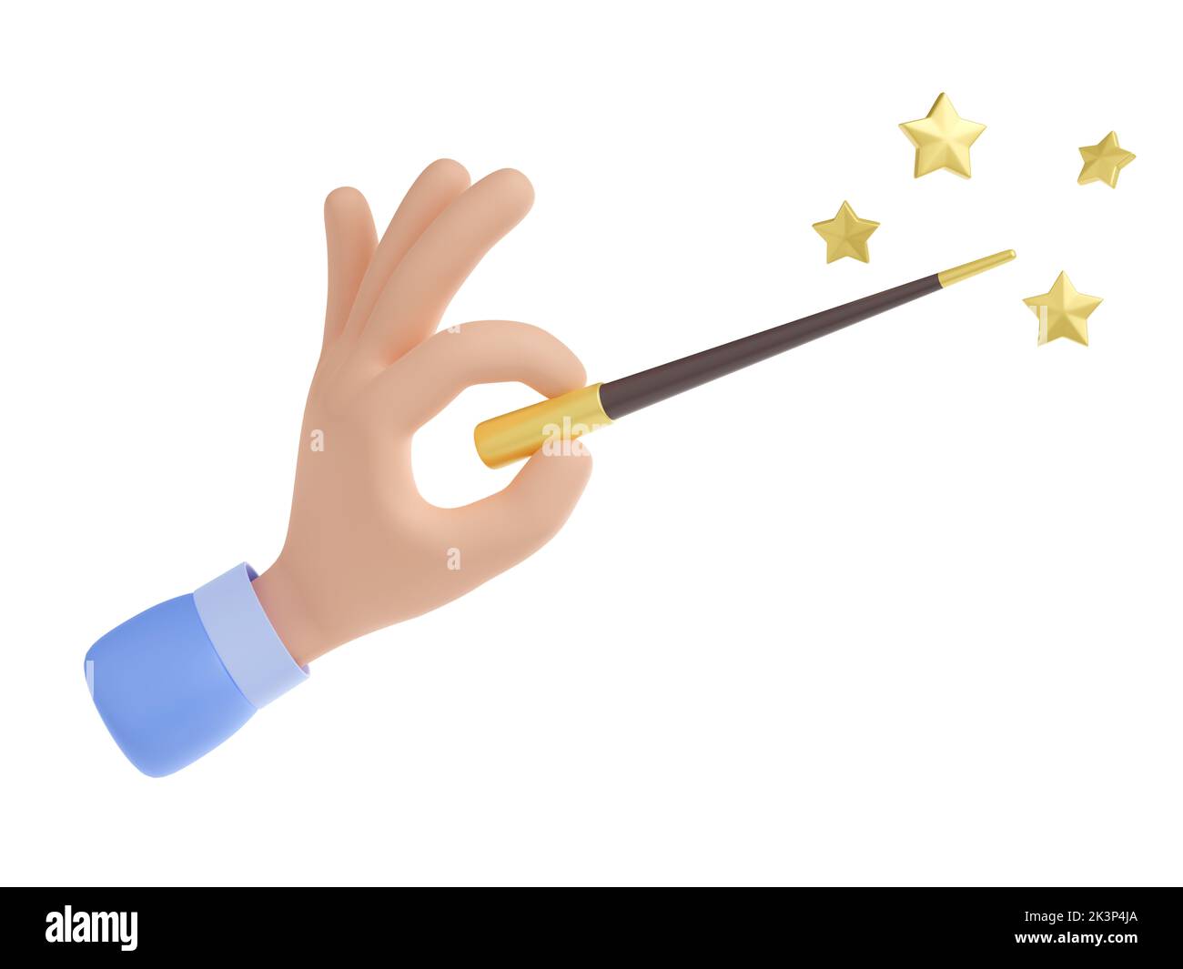 Wizard hand hold magic wand with golden stars. Icon of miracle ...