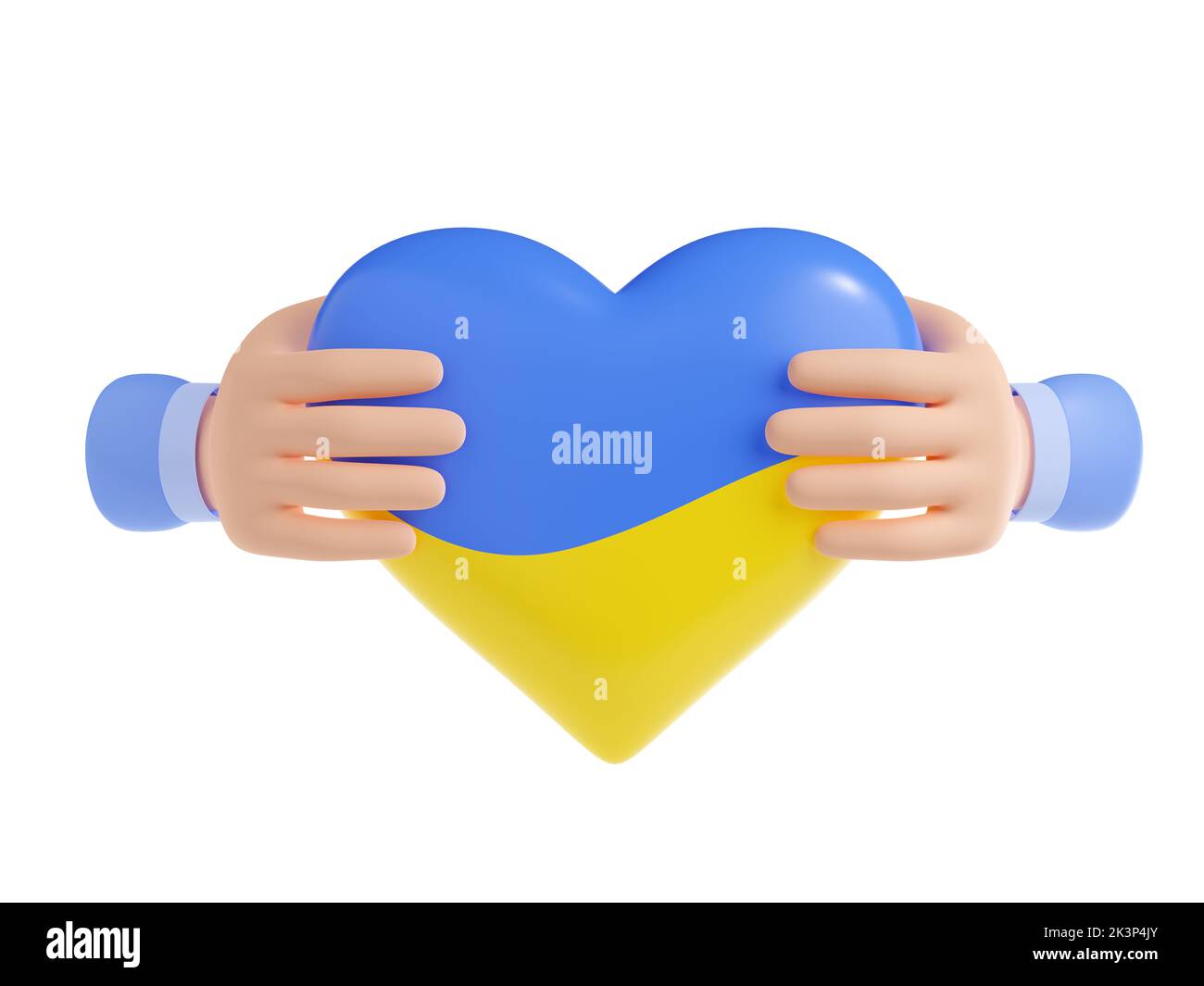 3D illustration of two hands holding Ukraine heart isolated on white ...