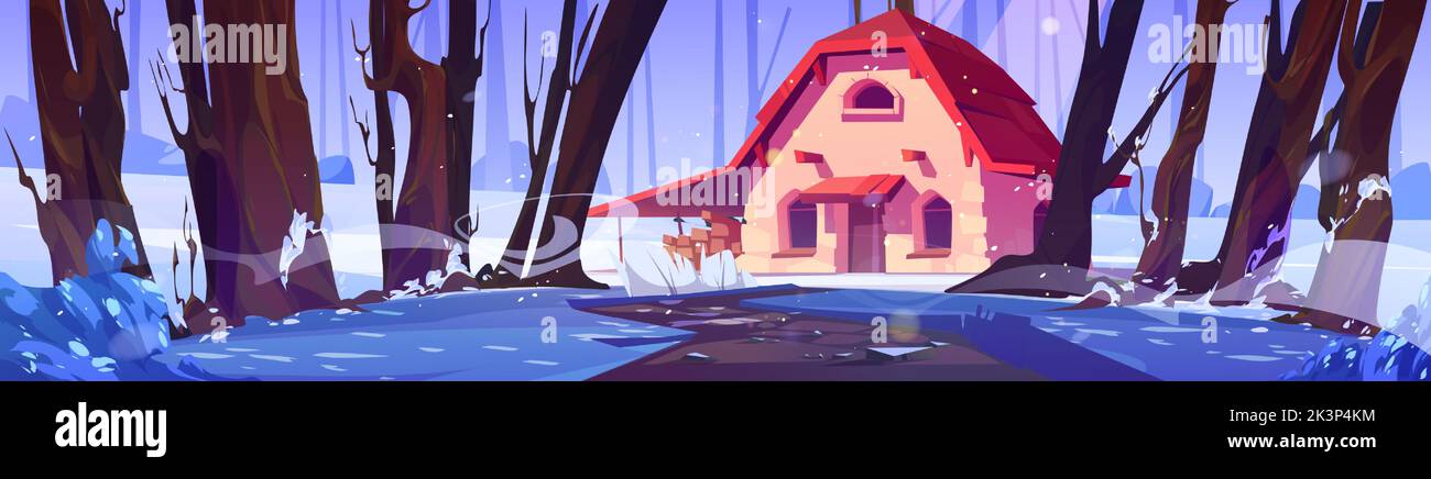 Wooden cabin surrounded snowy Stock Vector Images - Alamy