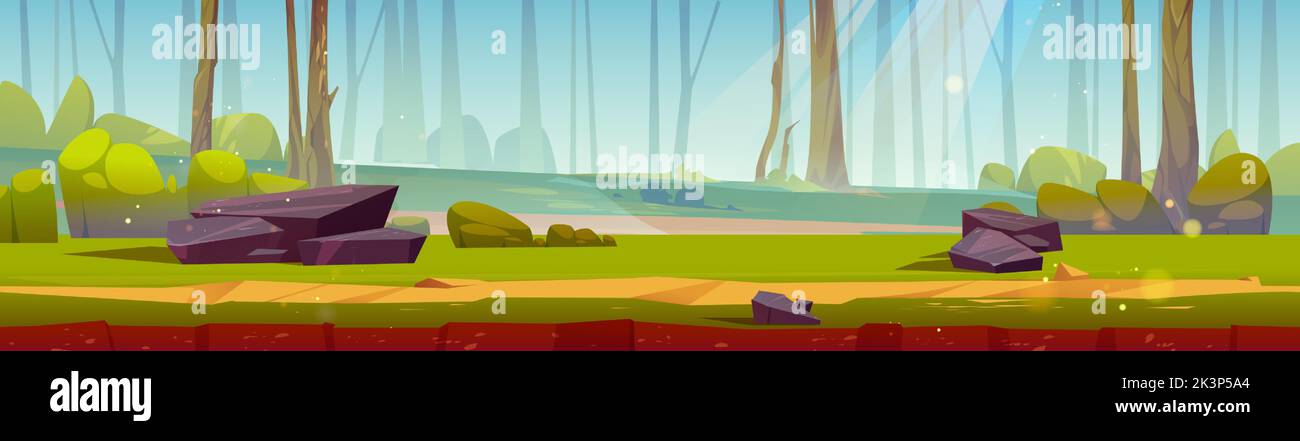 Game Ground Texture Of Road In Forest Game Level Scene With Summer Landscape Of Deep Woods With