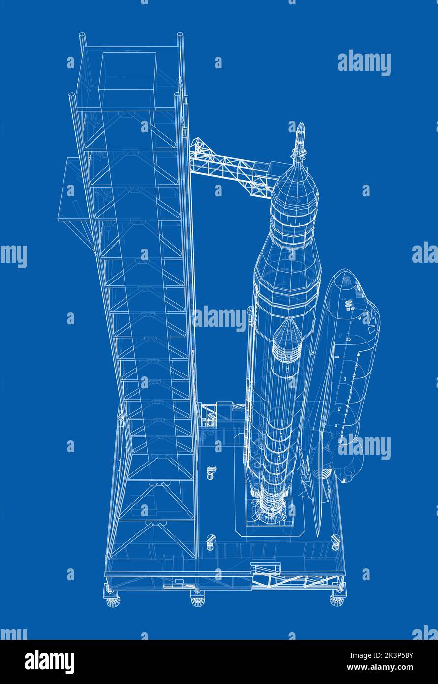 Space Rocket on launch pad. Vector rendering of 3d Stock Vector Image ...
