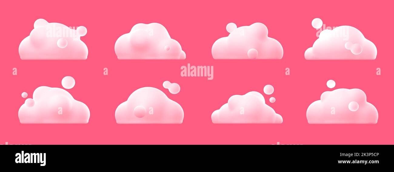 Simple white fluffy clouds isolated on pink background. Cute soft ...