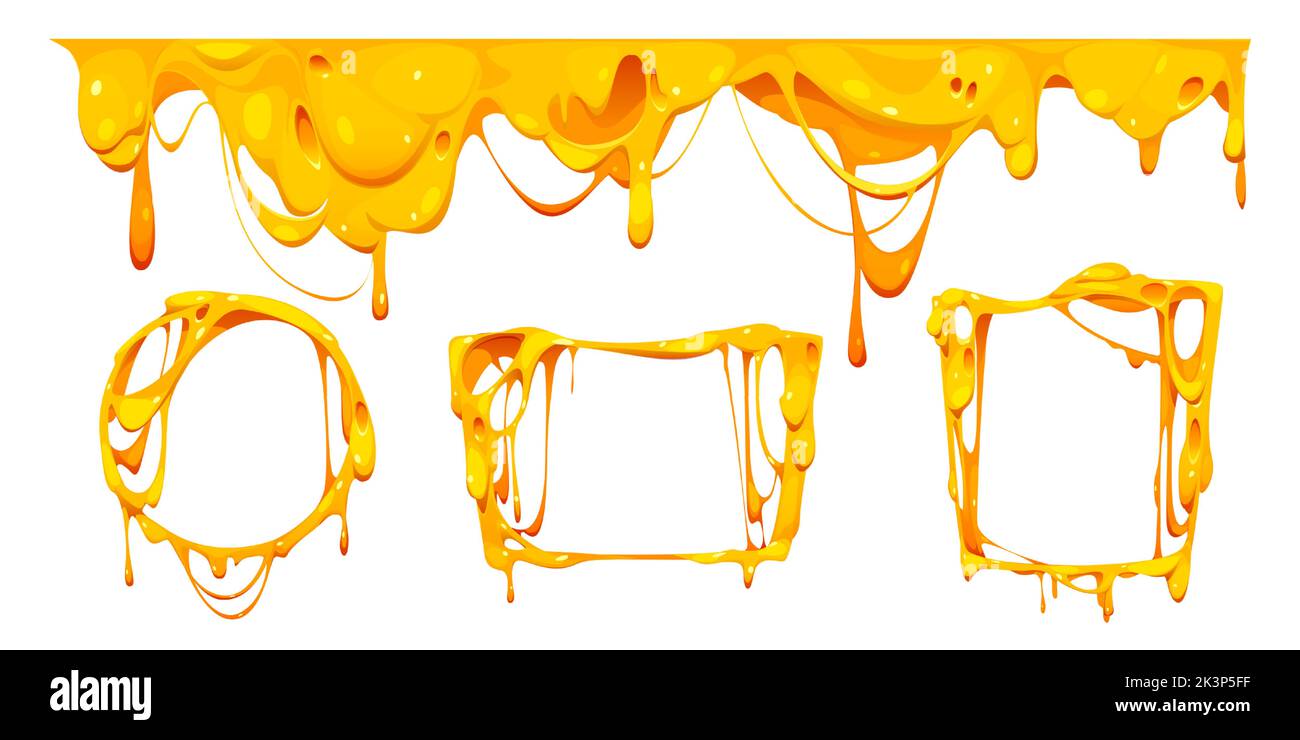 Melt cheese frames, cartoon set of borders with mellow dripping ...