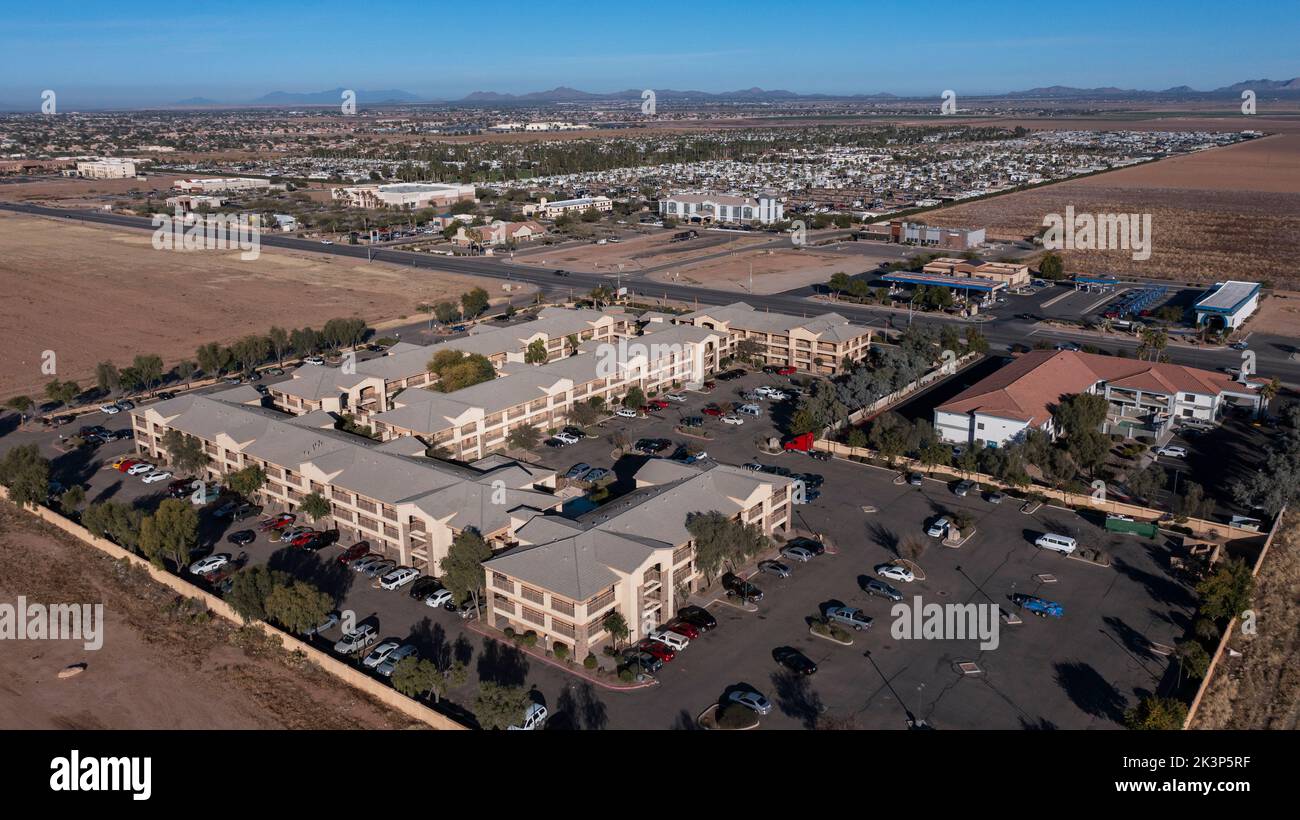 Daytime aerial view of the downtown area of Casa Grande, Arizona, USA ...