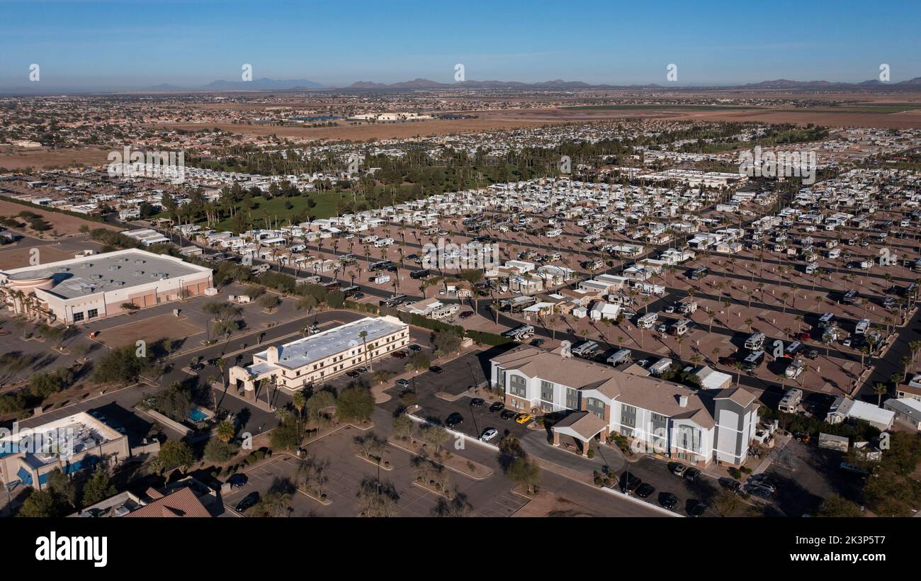 Daytime aerial view of the downtown area of Casa Grande, Arizona, USA ...