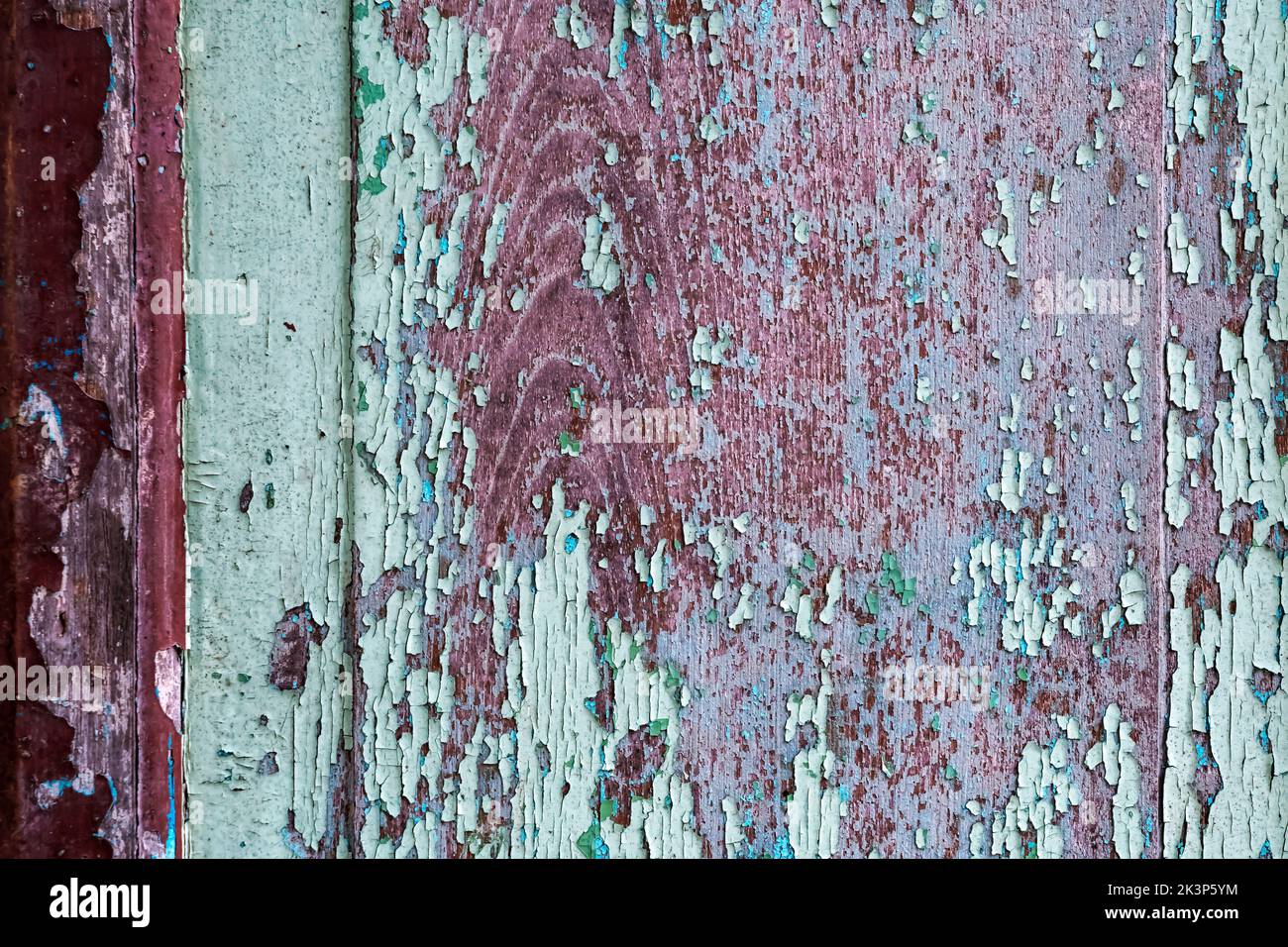 Colorful craquelure of the delaminated paint on wooden door background ...