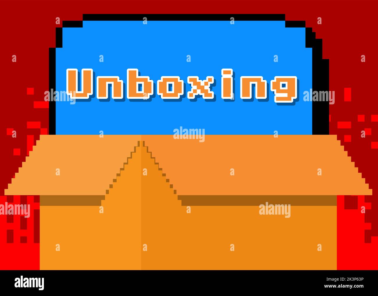 Unboxing. Pixelated word with geometric graphic background. Vector ...