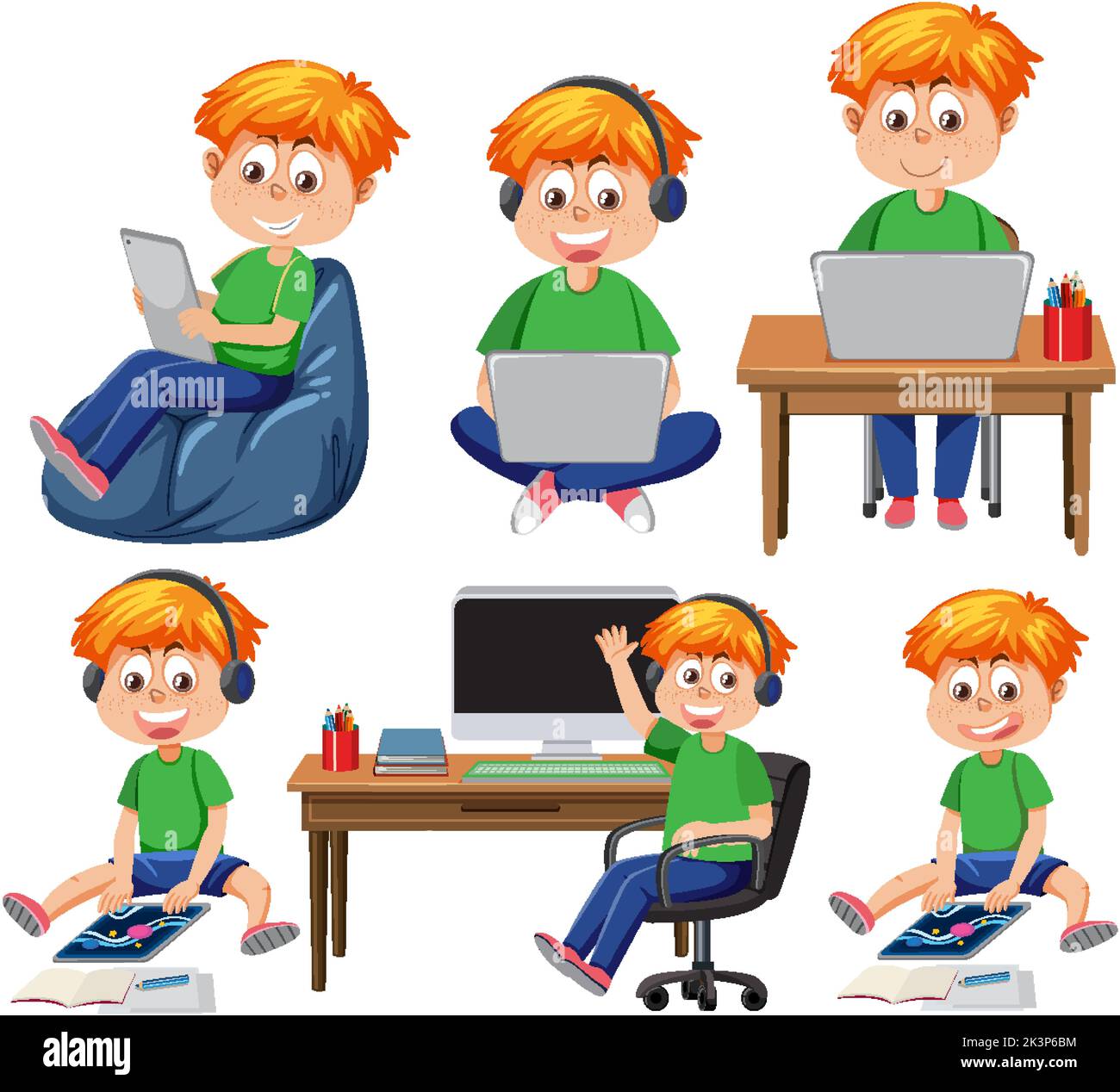 Set of kids using tablet and laptop illustration Stock Vector Image ...