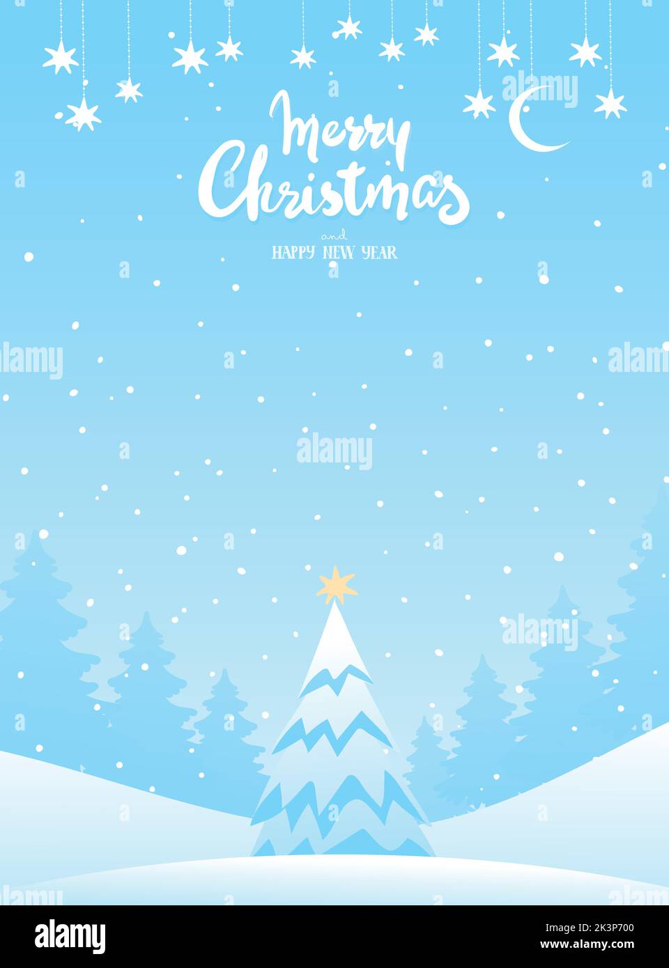 Merry christmas, christmas tree with star in winter forest, new year ...